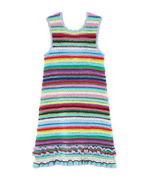 GANNI Striped Crochet Dress With Ruffled Hem - Multicolour