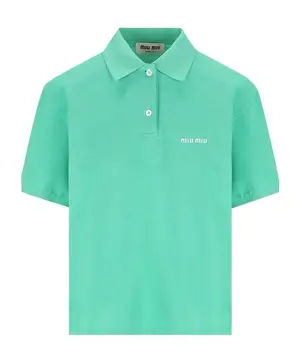 Miu Miu Logo Piqué Polo T-shirt - Green