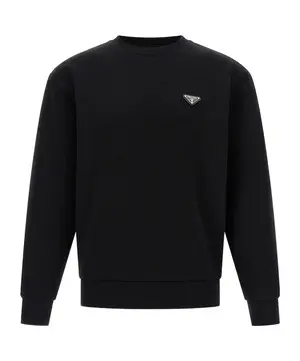 Prada Logo Plaque Crewneck Sweatshirt - Black