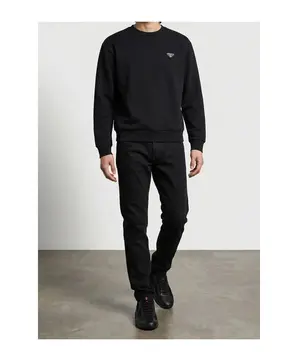 Prada Logo Plaque Crewneck Sweatshirt - Black