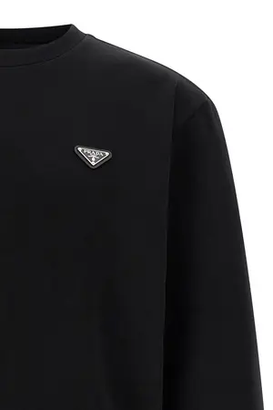 Prada Logo Plaque Crewneck Sweatshirt - Black