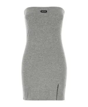 Miu Miu Off-shoulder Mini Dress With Side Slit - Grey