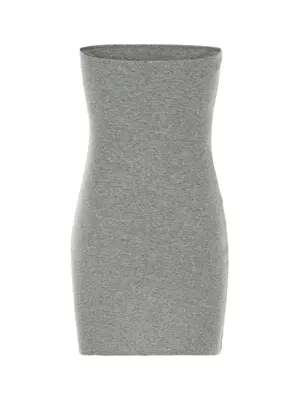 Miu Miu Off-shoulder Mini Dress With Side Slit - Grey