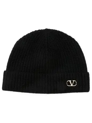 Valentino Garavani VALENTINO GARAVANI Cashmere Vlogo Signature Knit Beanie Black