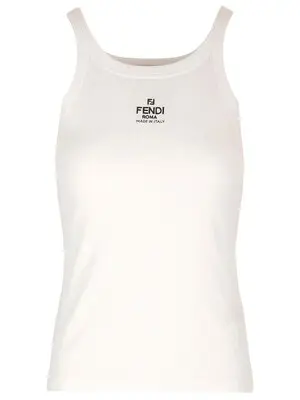 Fendi Ribbed Logo Embroidery Tank Top - White