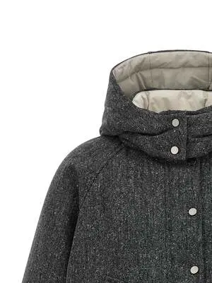 Brunello Cucinelli Donegal Tweed Down Jacket With Shiny Zipper Pull