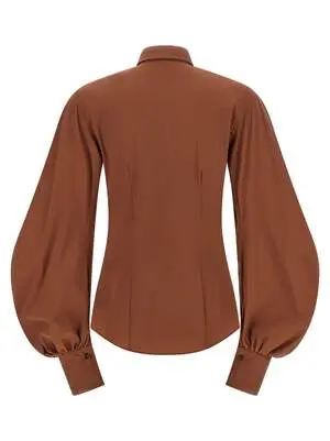 Brunello Cucinelli Stretch Cotton Poplin Shirt With Balloon Sleeves - Brown