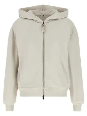 Brunello Cucinelli Fleece Zip-up Hoodie With Leather Puller - Cream