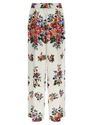 Dolce & Gabbana Mazzo Di Fiori' Floral Print Silk Twill Wide Leg Pants