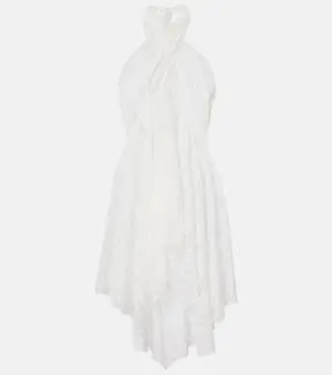 Norma Kamali Halterneck Floral Lace Mini Dress - White