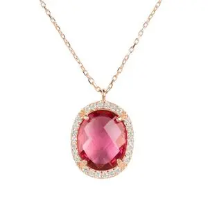 LATELITA Beatrice Oval Tourmaline Pendant Necklace In Rose Gold - Pink