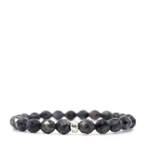 SHAR OKE Grey Larvikite & Sterling Silver Cubic Zirconia Bead Bracelet - Grey/silver