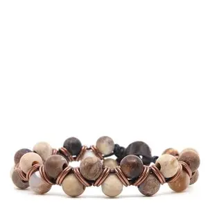 SHAR OKE Wood Opalite And Leather Beaded Bracelet - Brown