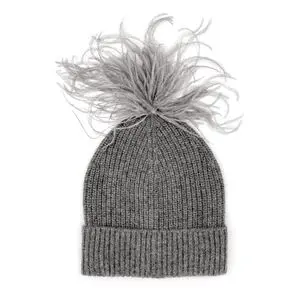 ZENZEE Cashmere Ostrich Feather Beanie