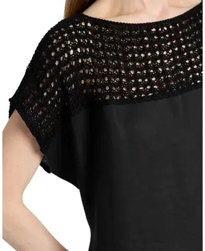 Santorelli Crocheted Cap Sleeve Linen Maxi Dress - Black