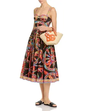 Dolce & Gabbana Woven Tote Bag With Leather Appliqué And Printed Scarf
