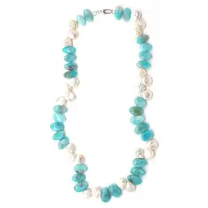 SHAR OKE Peruvian Amazonite & Freshwater Pearl Necklace - Silver/blue