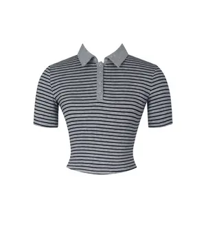 MISS CIRCLE NEW YORK Westley Lyocell Jersey Striped Polo Cropped Top