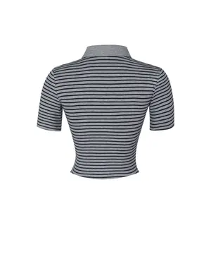 MISS CIRCLE NEW YORK Westley Lyocell Jersey Striped Polo Cropped Top
