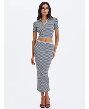 MISS CIRCLE NEW YORK Westley Lyocell Jersey Striped Polo Cropped Top