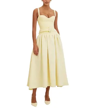 MISS CIRCLE NEW YORK Sweetheart Belted Midi Dress - Yellow
