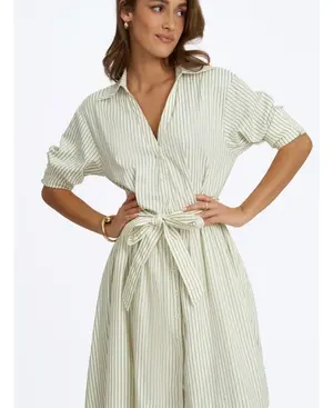 MISS CIRCLE NEW YORK Danica Poplin Striped Midi Shirt Dress