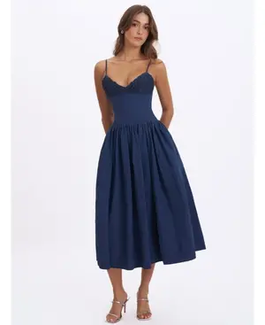 MISS CIRCLE NEW YORK Ailani Taffeta Smocked Midi Dress