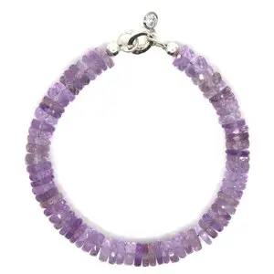 SHAR OKE Amethyst Beaded Bracelet With Sterling Silver Clasp And Cubic Zirconia Charm - Purple/silver