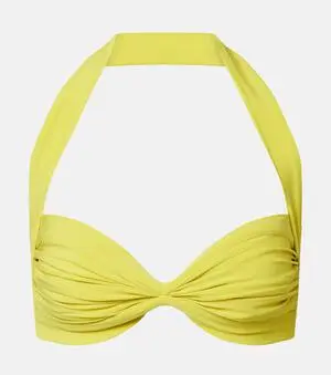 Norma Kamali Bill Ruched Halterneck Bikini Top - Yellow