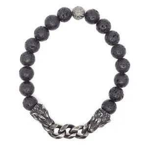 SHAR OKE Stainless Steel Panther & Lava Beaded Bracelet - Black/silver