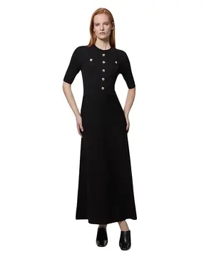 Karen Millen Rib Knit Military Trim Maxi Dress - Black