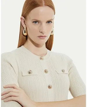 Karen Millen Rib Knit Military Trim Maxi Dress - Cream