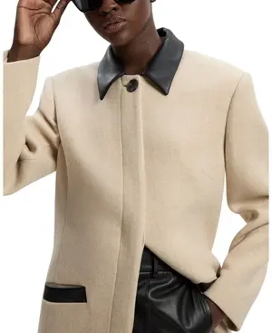 Karen Millen Wool Pu Mix Tailored Midi Coat