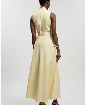 Karen Millen Tailored Linen Wrap Maxi Dress - Lemon