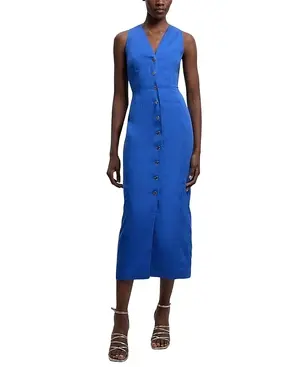 Karen Millen Tailored Linen Corset Back Midi Dress - Cobalt