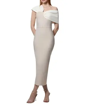 Karen Millen Asymmetric Strap Knit Midi Dress - Neutral