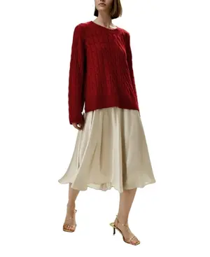 Lilysilk Ultrafine Merino Wool Cable Knit Crewneck Sweater
