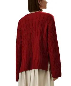 Lilysilk Ultrafine Merino Wool Cable Knit Crewneck Sweater