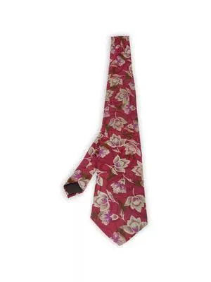 LANVIN Floral Print Silk Tie - Red