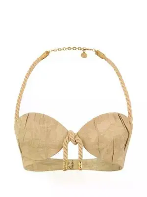 Roberto Cavalli Rope-detail Floral-jacquard Halterneck Top - Neutrals