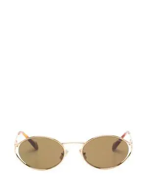 Miu Miu Logo Plaque Oval-frame Sunglasses - Gold