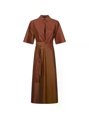 SA SU PHI Belted Shirt Long Dress - Brown