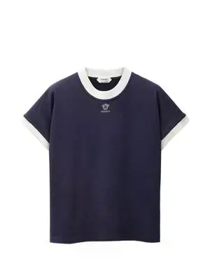 Versace Embroidered-logo Stretch Cotton-jersey Slim T-shirt - Blue