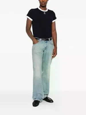Versace Embroidered-logo Stretch Cotton-jersey Slim T-shirt - Blue