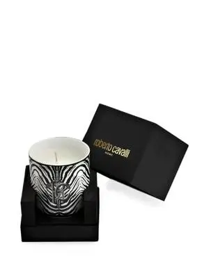 Roberto Cavalli Zebra-print Logo Candle - White