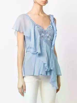 Alberta Ferretti Ruched Lace Detail Top - Blue