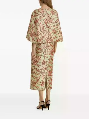 Alberta Ferretti Floral Print Cape Midi Dress
