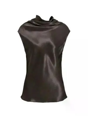 Alberta Ferretti Satin Cowl Neck Sleeveless Top - Brown
