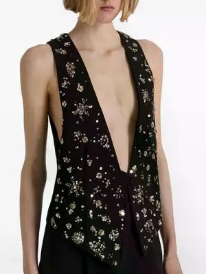 Alberta Ferretti Sequin Embellished Floral Motif Waistcoat - Black