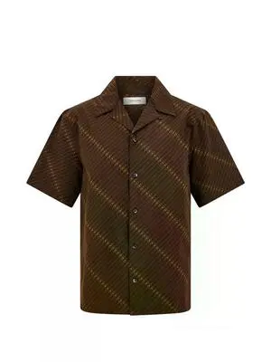 FERRAGAMO Short Sleeve Bowling Shirt - Brown
